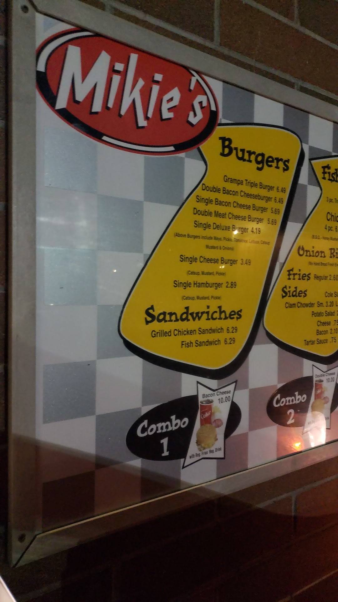 Menu at Mikie's restaurant, Everett