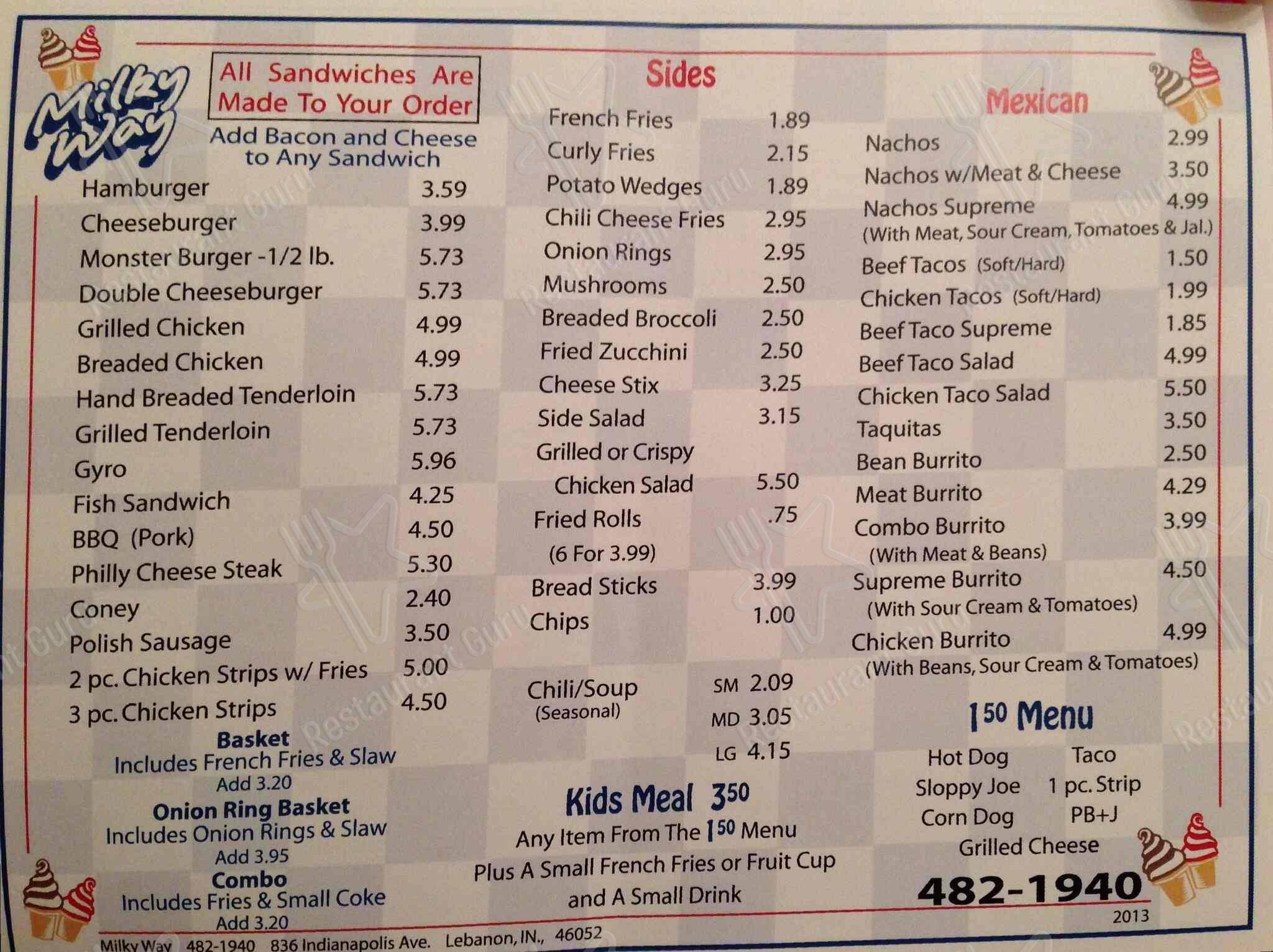 Menu at Lebanon Milky Way restaurant, Lebanon