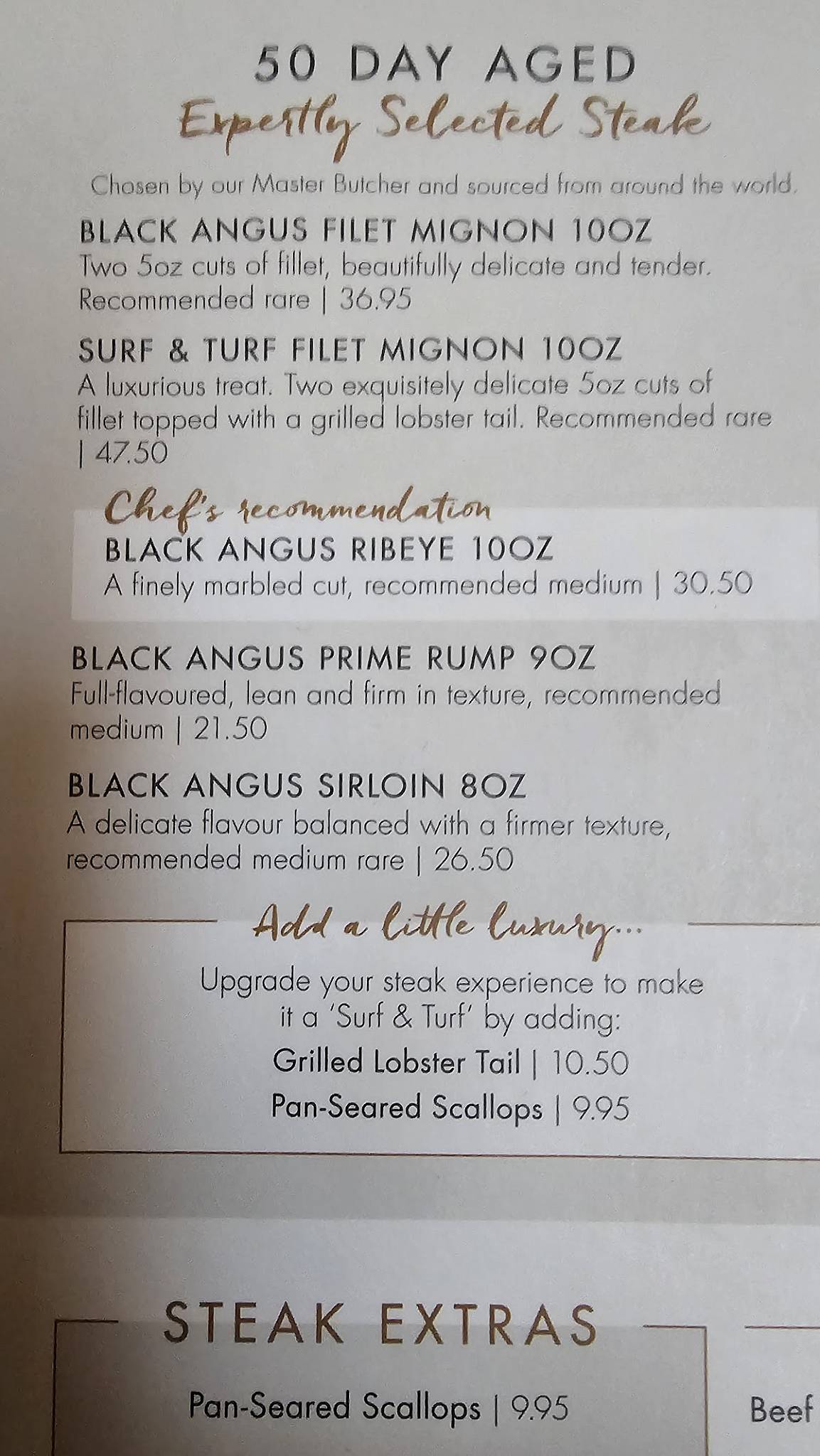 Menu at Miller & Carter Glasgow steakhouse, Glasgow, 47 St Vincent St