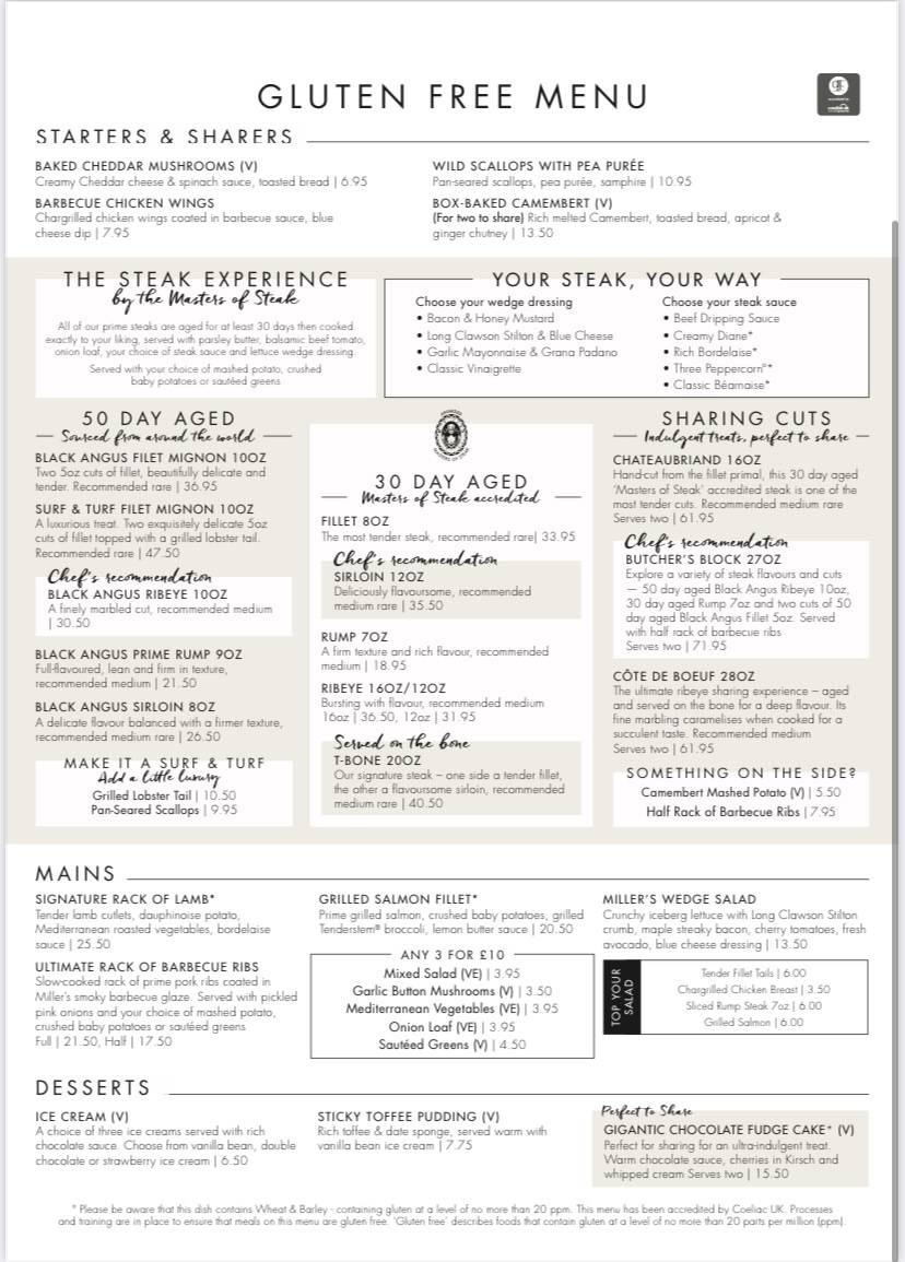 Menu at Miller & Carter Glasgow steakhouse, Glasgow, 47 St Vincent St