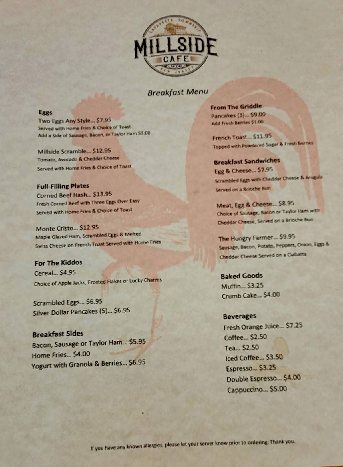 Menu at Millside Cafe, Lafayette Township
