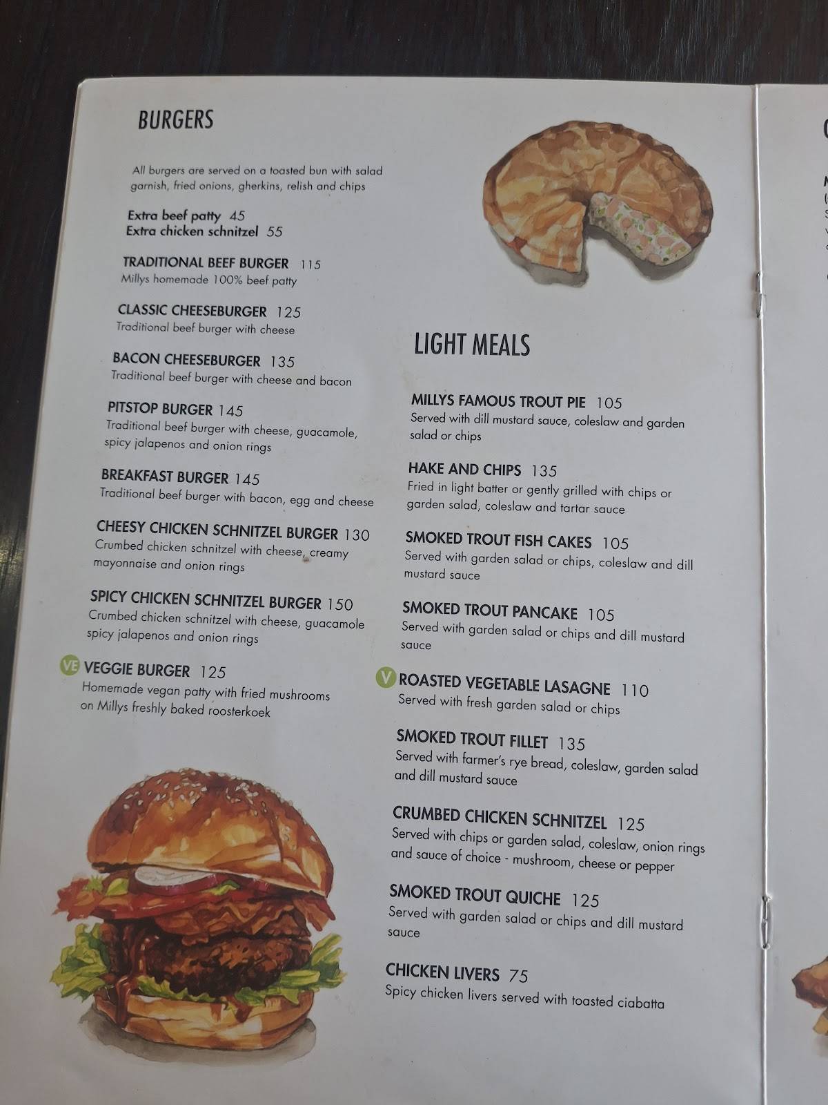 Menu at Millys N4 restaurant, eNtokozweni