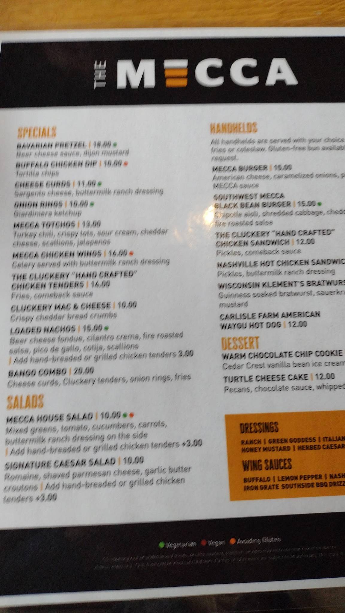 Menu at The Mecca Sports Bar and Grill, Milwaukee, N Vel R. Phillips Ave
