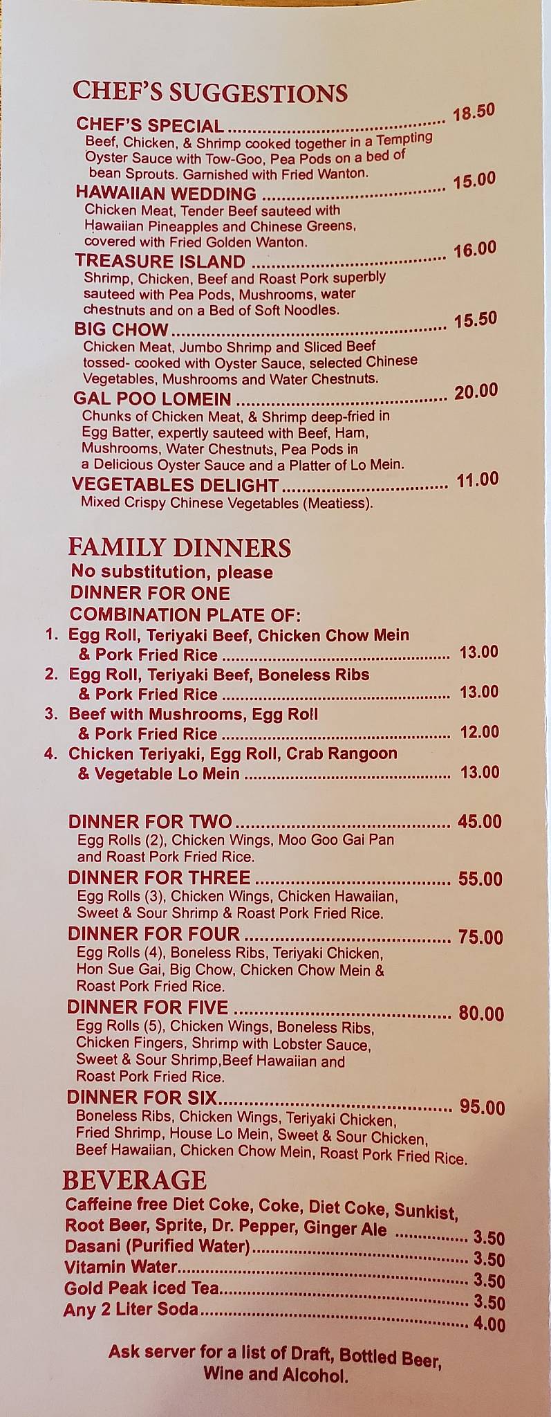 Menu at Ming House restaurant, Berlin