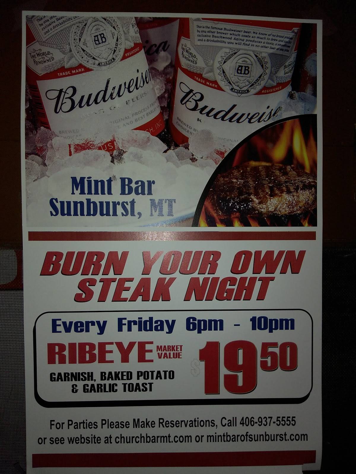Menu at Mint Bar of Sunburst, Sunburst