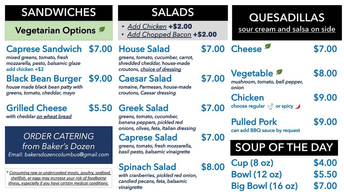 Menu at Miranova Cafe / Baker's Dozen Catering, Columbus