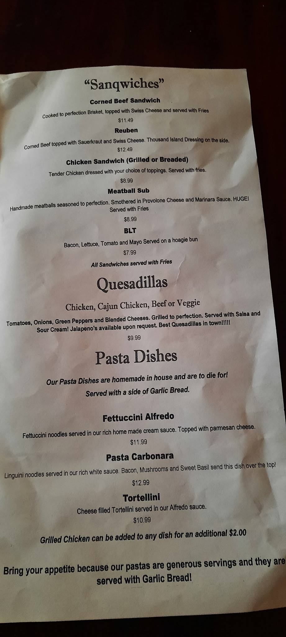 Menu at Mister B'S pub & bar, Parma Heights