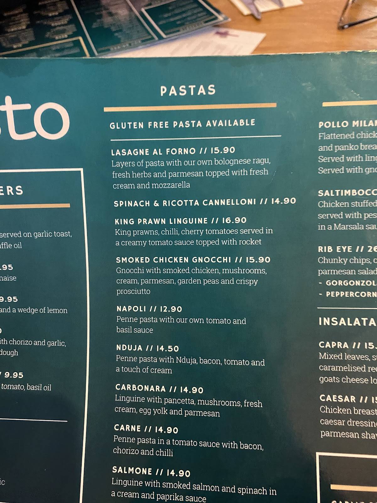 Menu at Misto restaurant, Ambleside