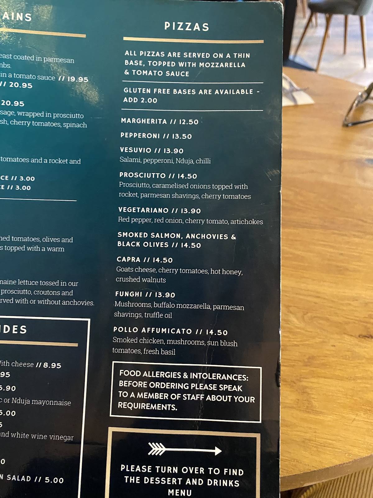 Menu at Misto restaurant, Ambleside