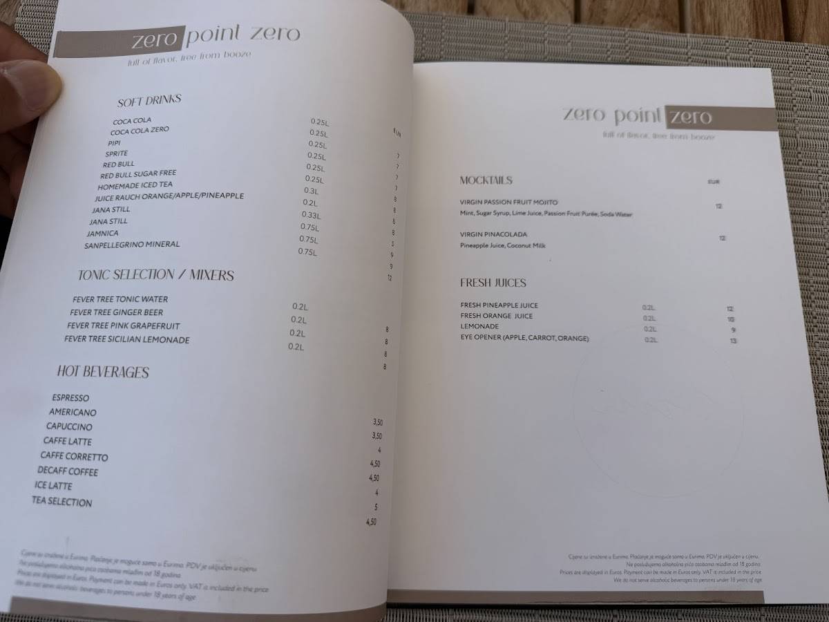 Menu at Mistral Beach Club, Split