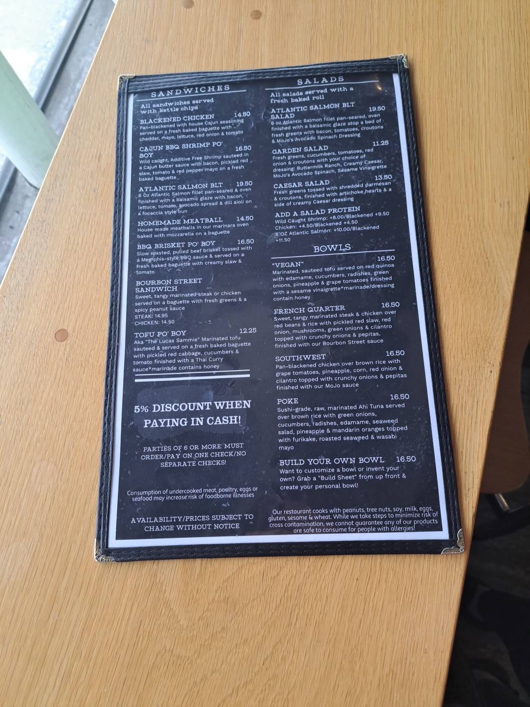 Menu at MoJo's Pasta House & Cajun Cook Shack restaurant, Marshfield