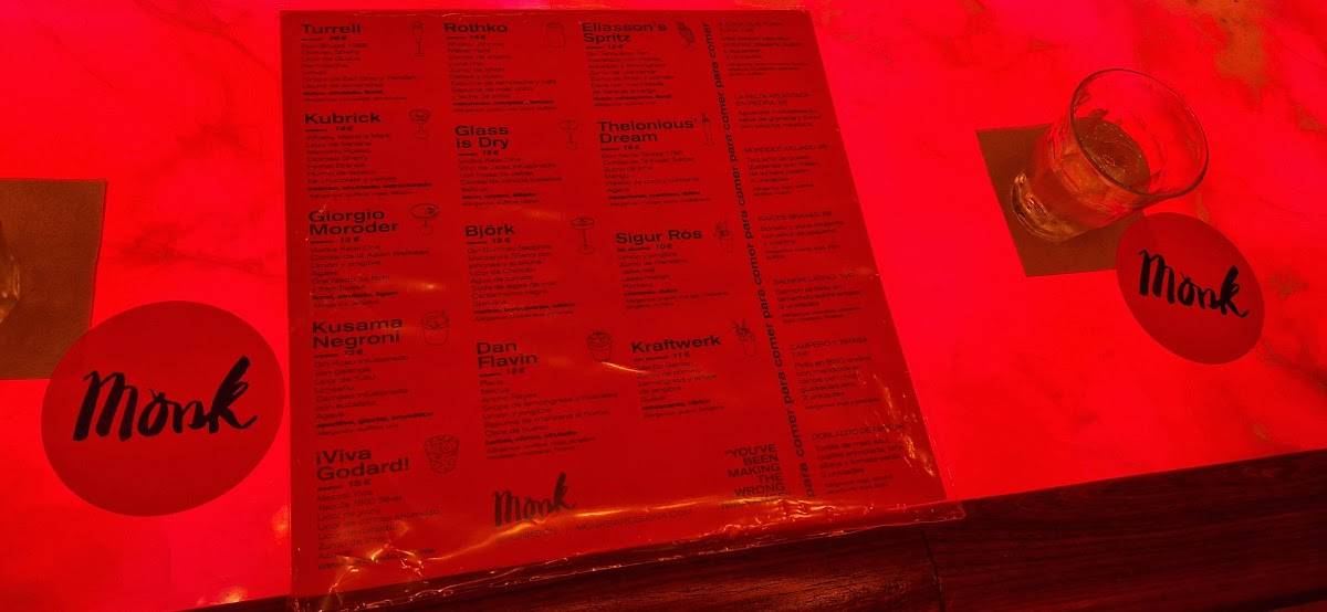 Menu at Monk Barcelona, Barcelona