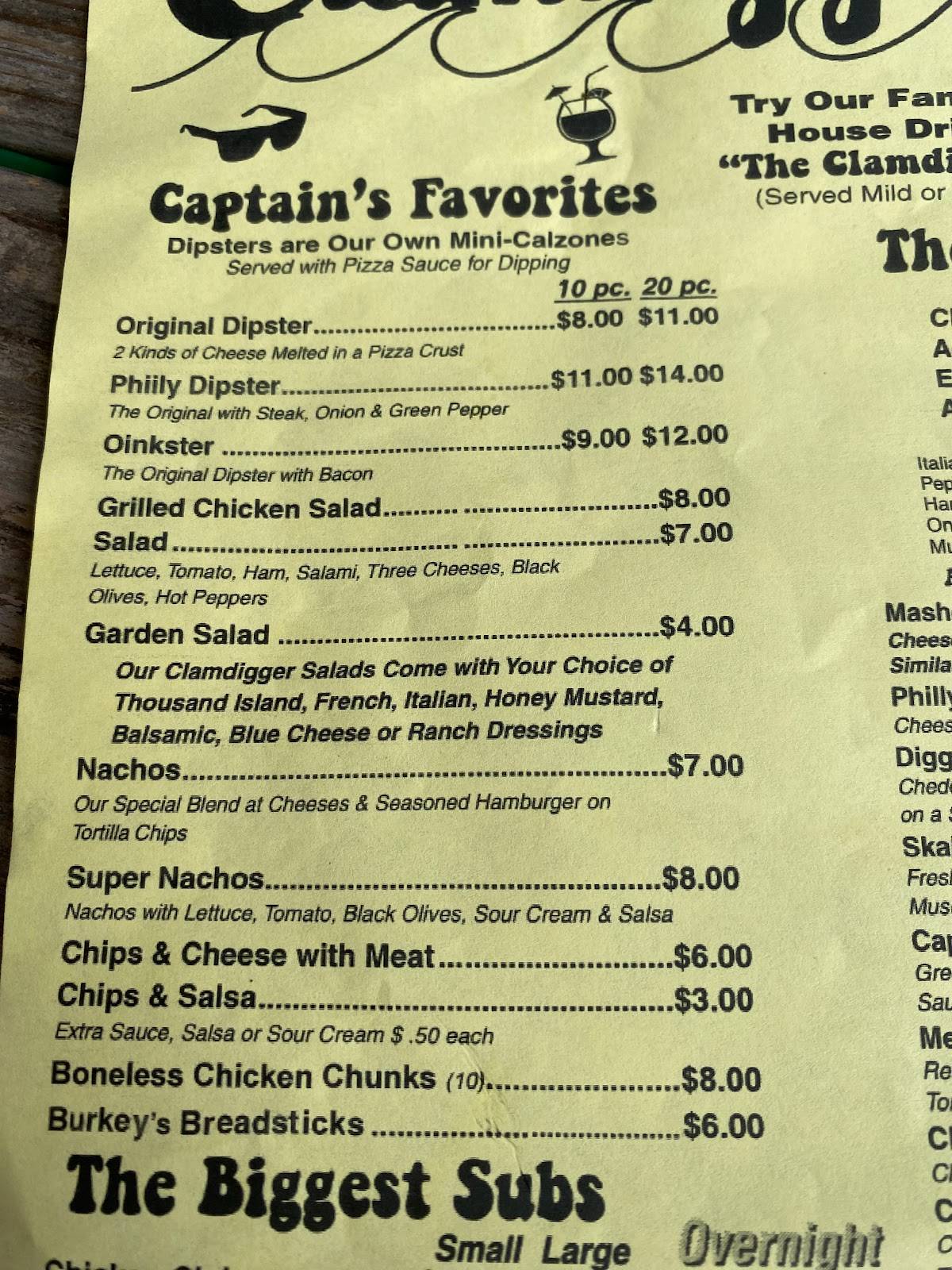 Menu at The Clamdigger pizzeria, Monroe