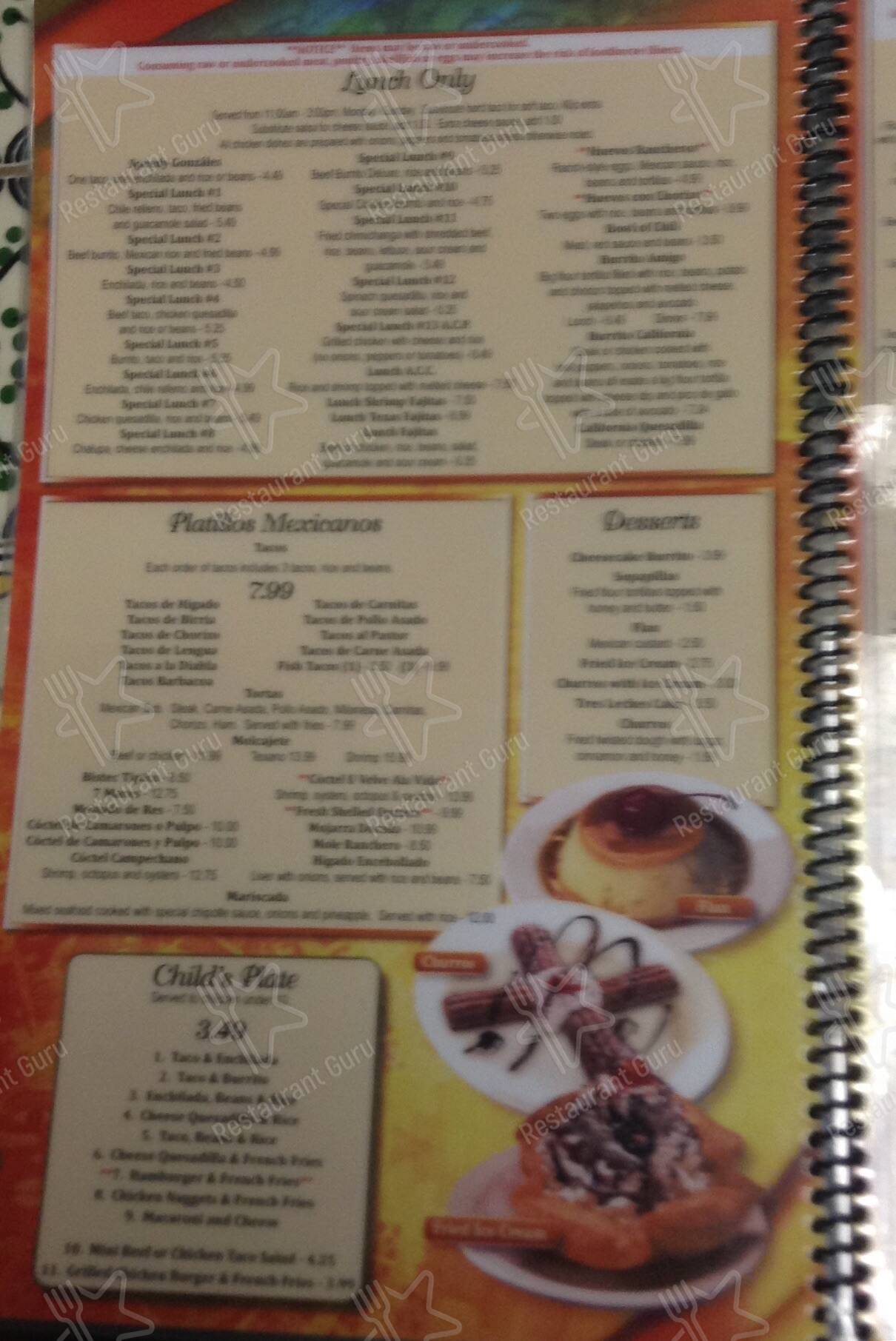 Menu at Monte De-Rey restaurant, Walkertown, Old Hollow Rd