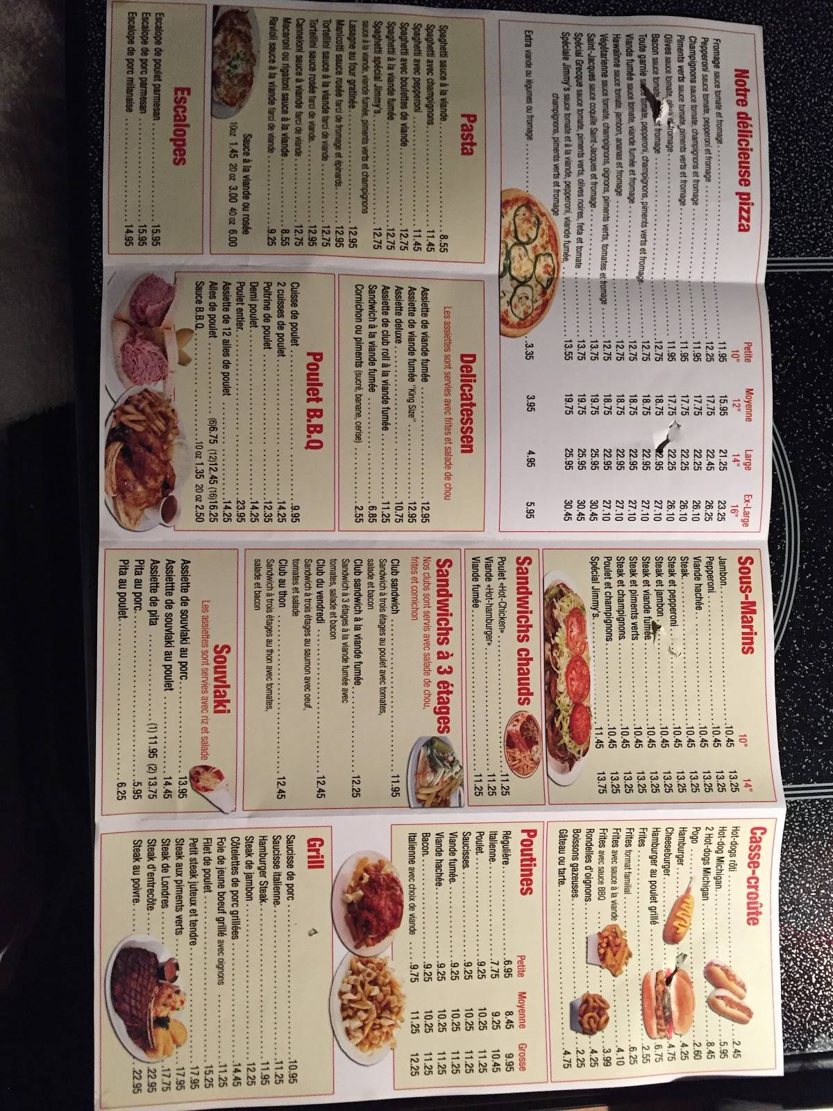 Menu au Restaurant Jimmy, Montréal