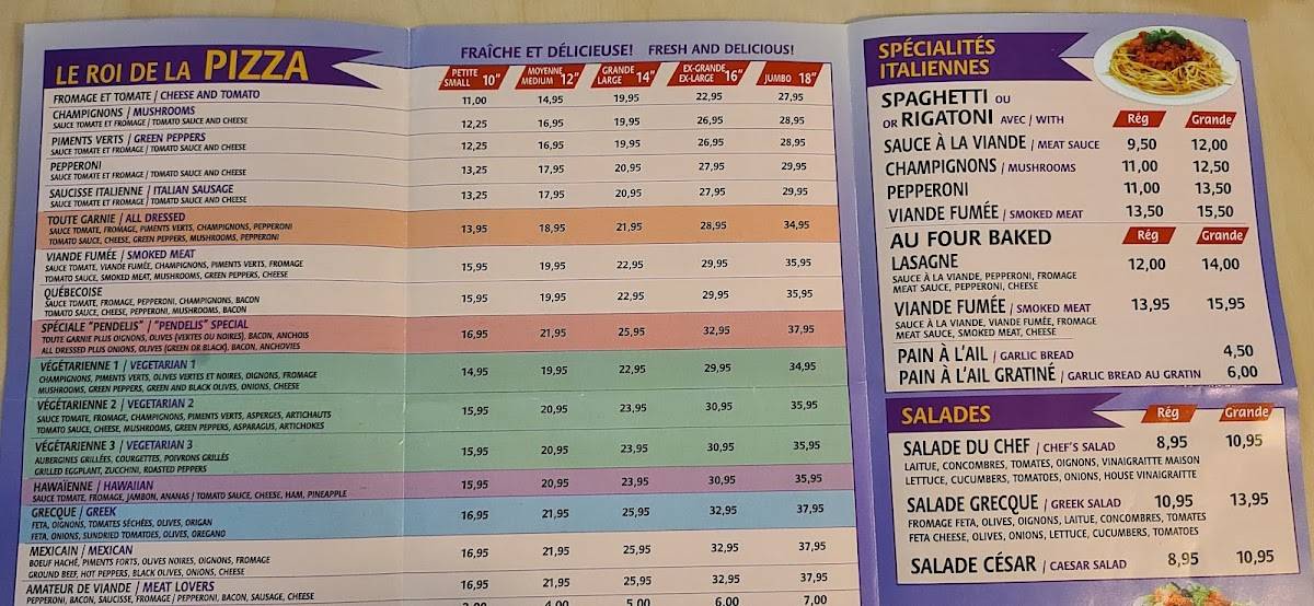 Menu at Pendeli's Pizza pizzeria, Montréal, Côte Saint Luc Rd