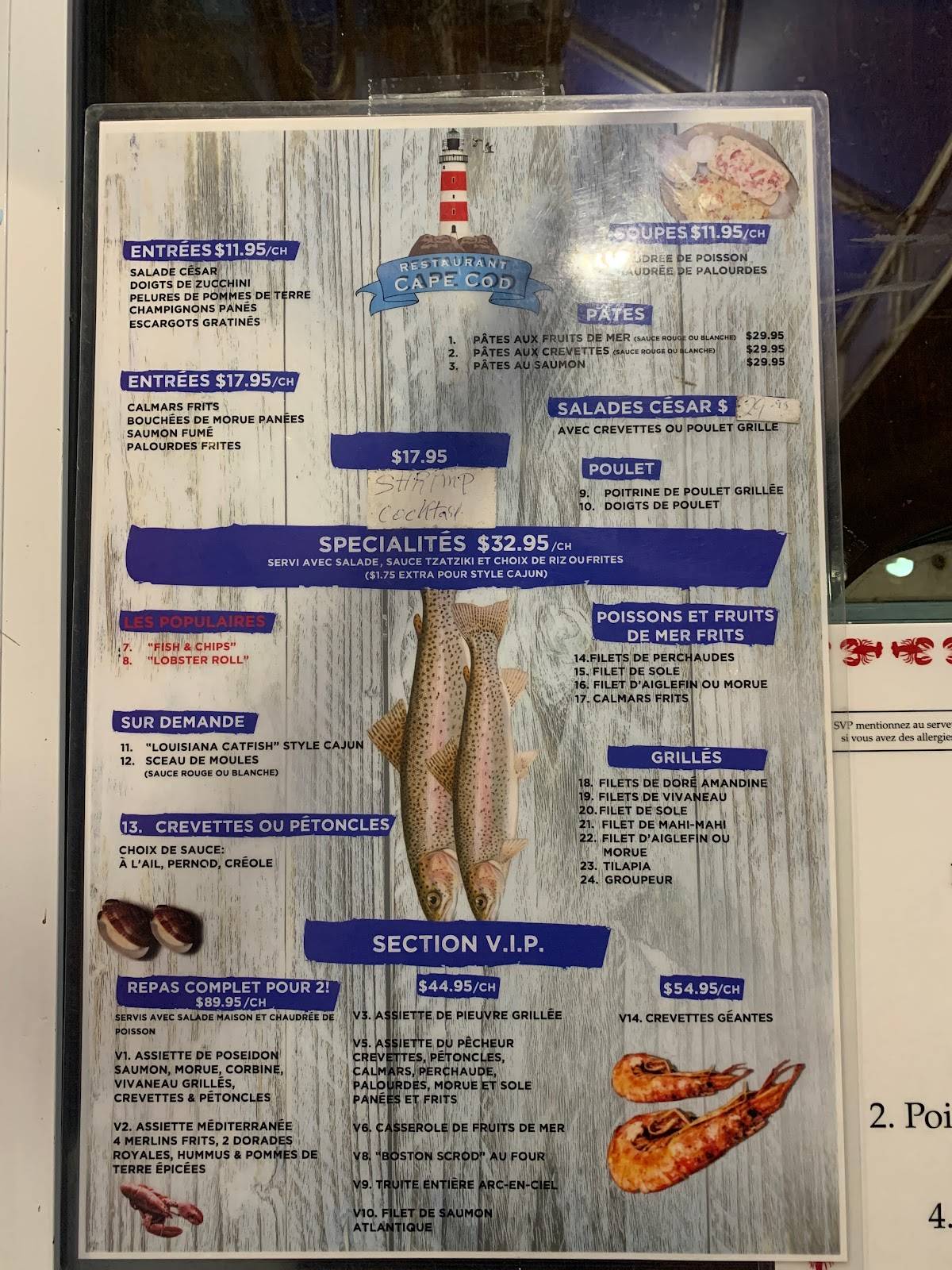Menu at Restaurant Cape Cod, Sainte-Anne-de-Bellevue