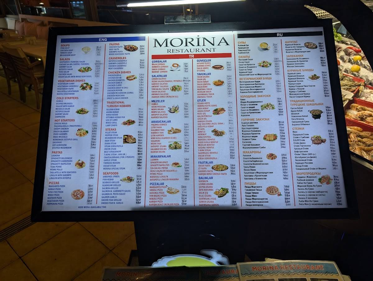 Menu at Morina Restaurant, Marmaris
