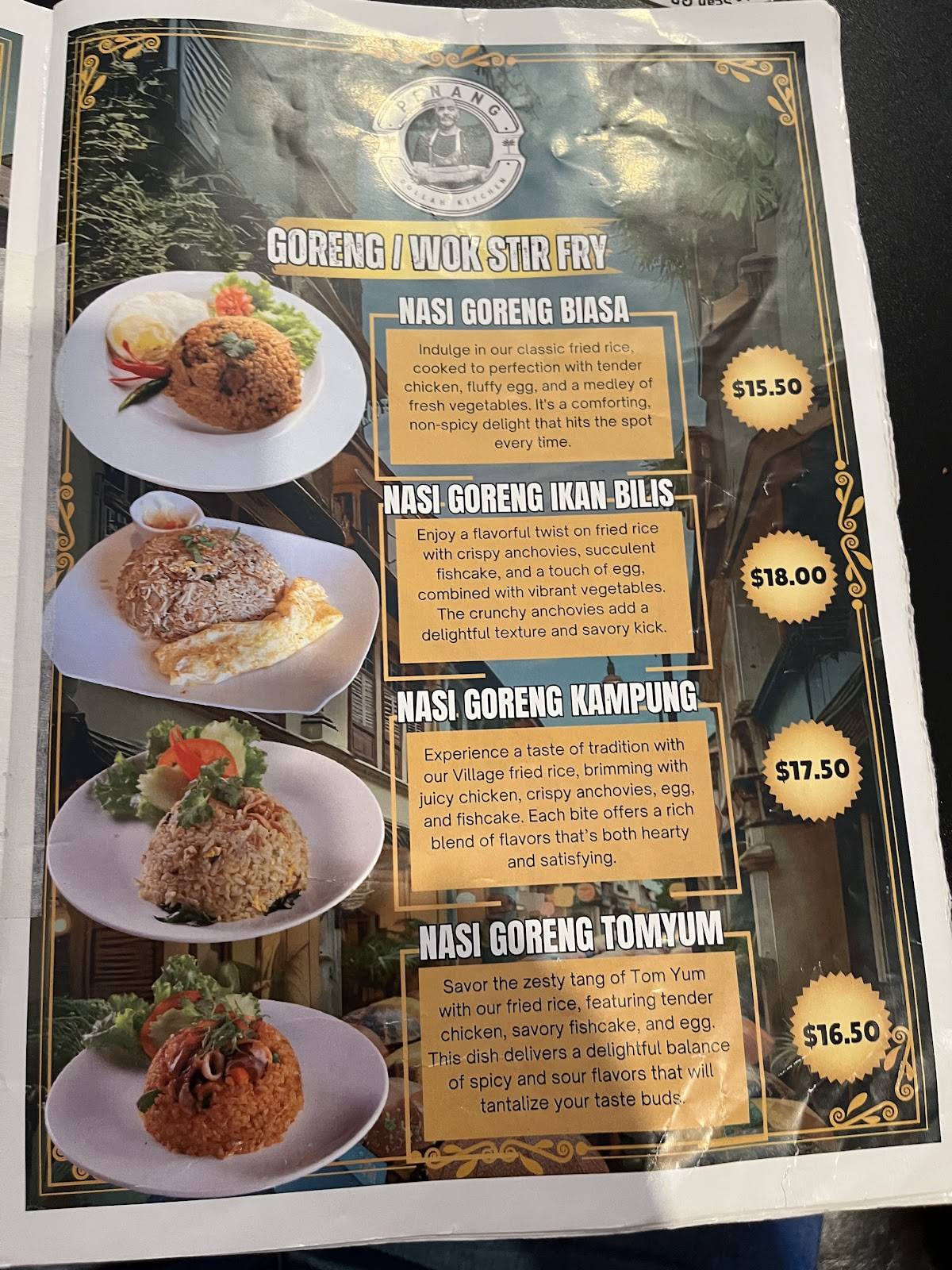 Menu at Penang Dollah Kitchen restaurant, Morphett Vale