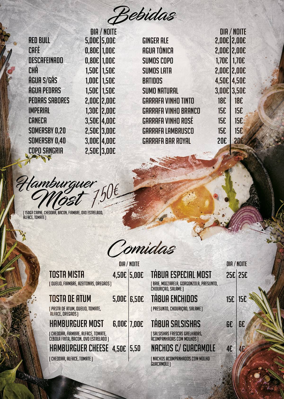 Menu em Most City Bar, Lisboa