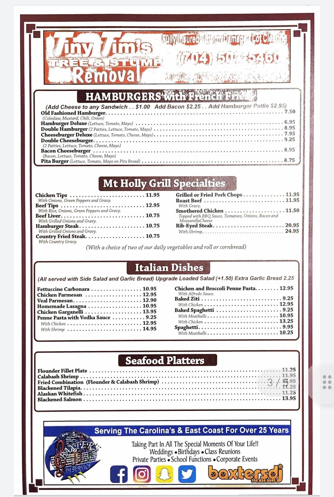Menu at Mount Holly Grill restaurant, Mount Holly