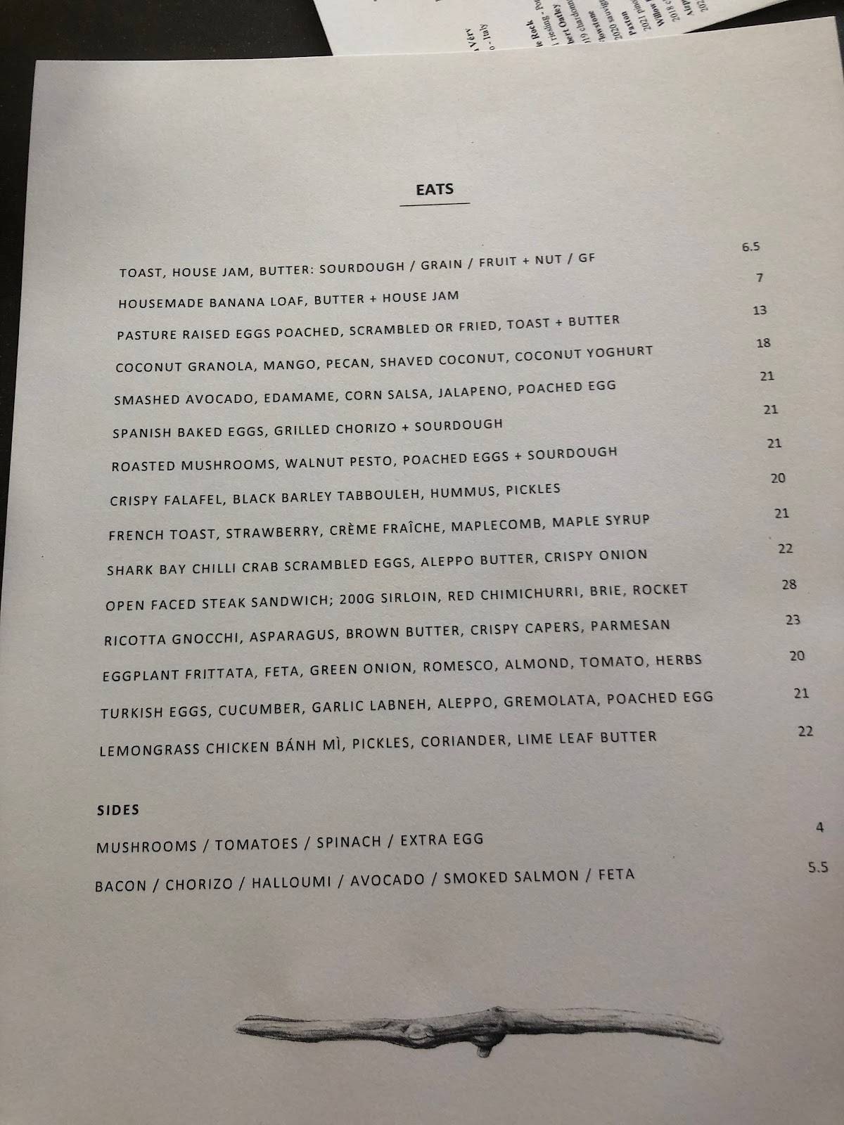 Menu at Mount Street Breakfast Bar, West Perth