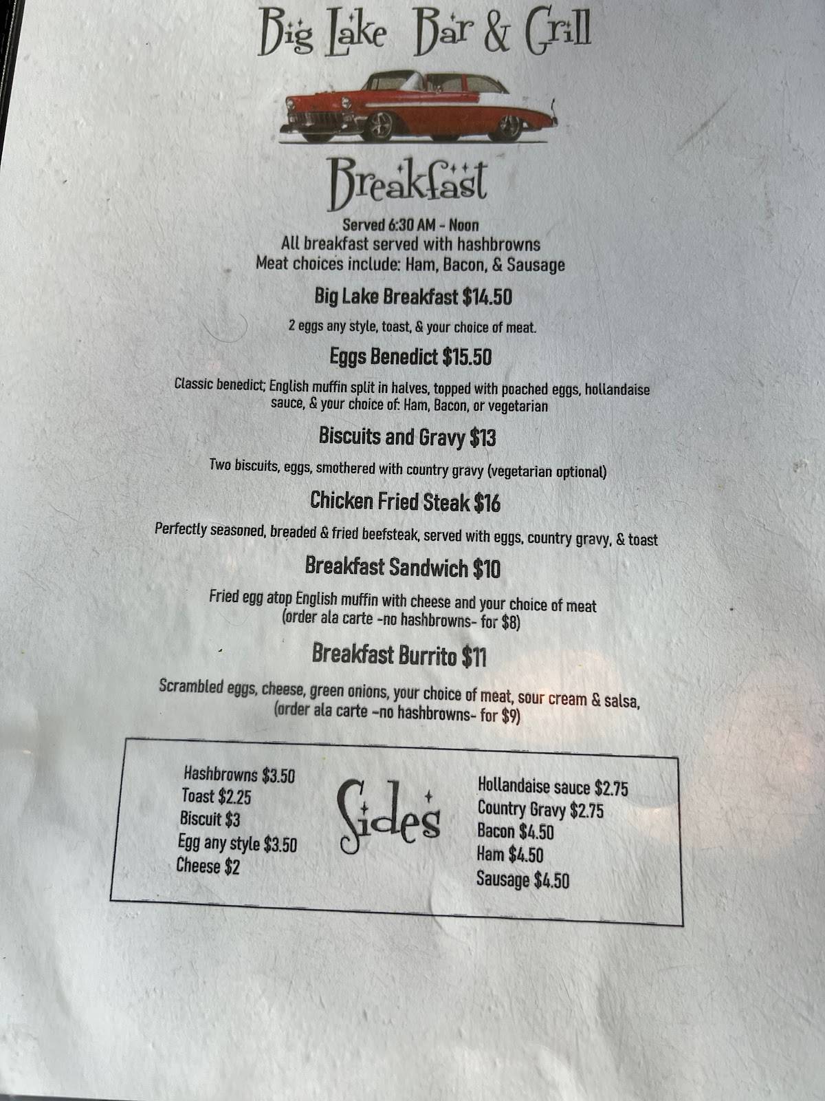 Menu at Big Lake Bar & Grill, Mount Vernon