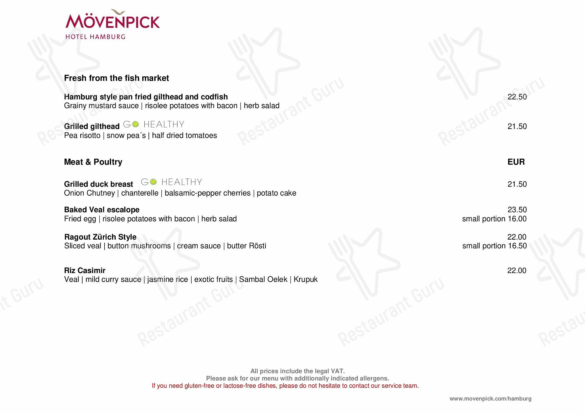 Menu au Mövenpick Restaurant, Hambourg, Sternschanze 6