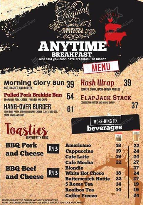 Menu at Mr. Browns BBQ & Smoked foods, Durban