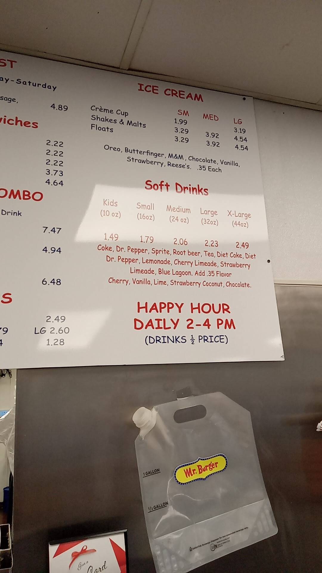 Menu at Mr Burger restaurant, Abilene