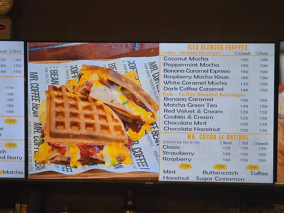 Menu at Mr. Coffee Bean cafe, Laoag City