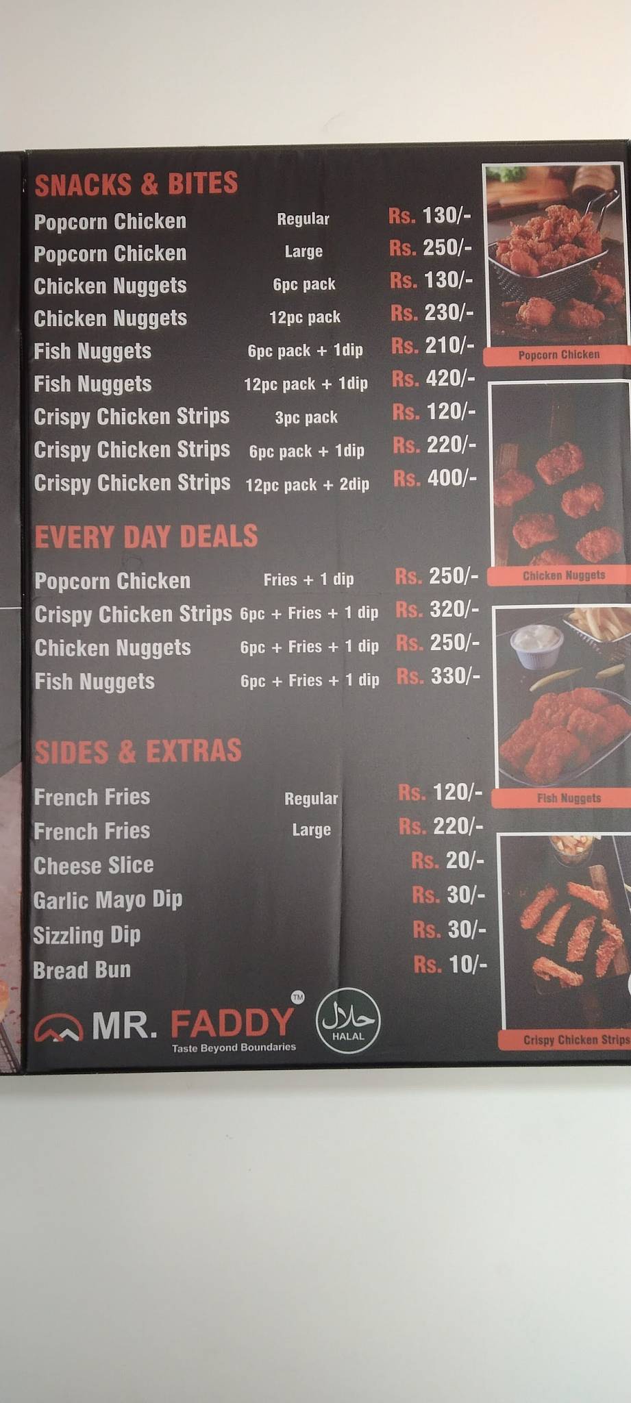 Menu at Mr. Faddy, Hyderabad