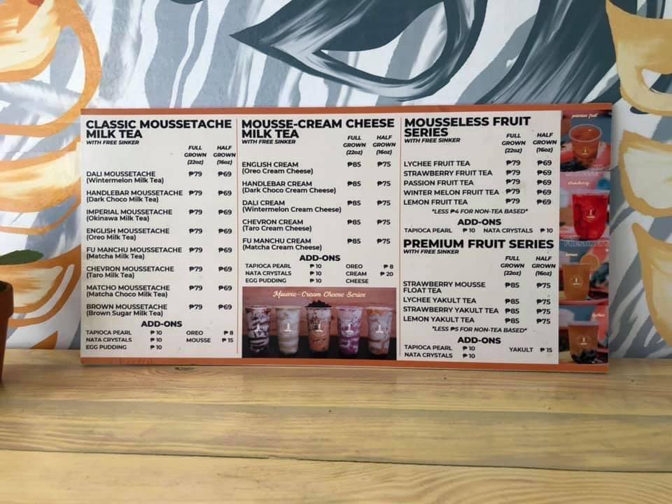 Carta de Mr. Moussetache Milk Tea House Talisay Cebu, Talisay