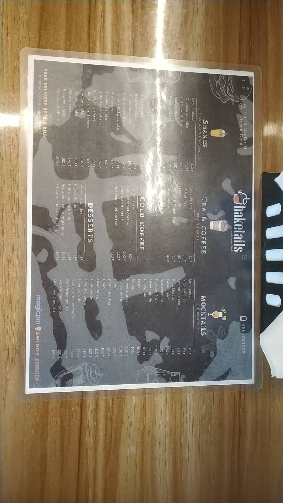Menu at Mr. Shaketails, Delhi