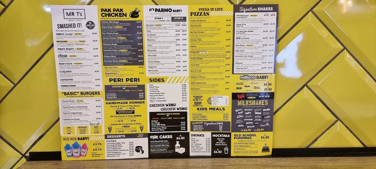 Menu at Mr T’s Halifax restaurant, Halifax