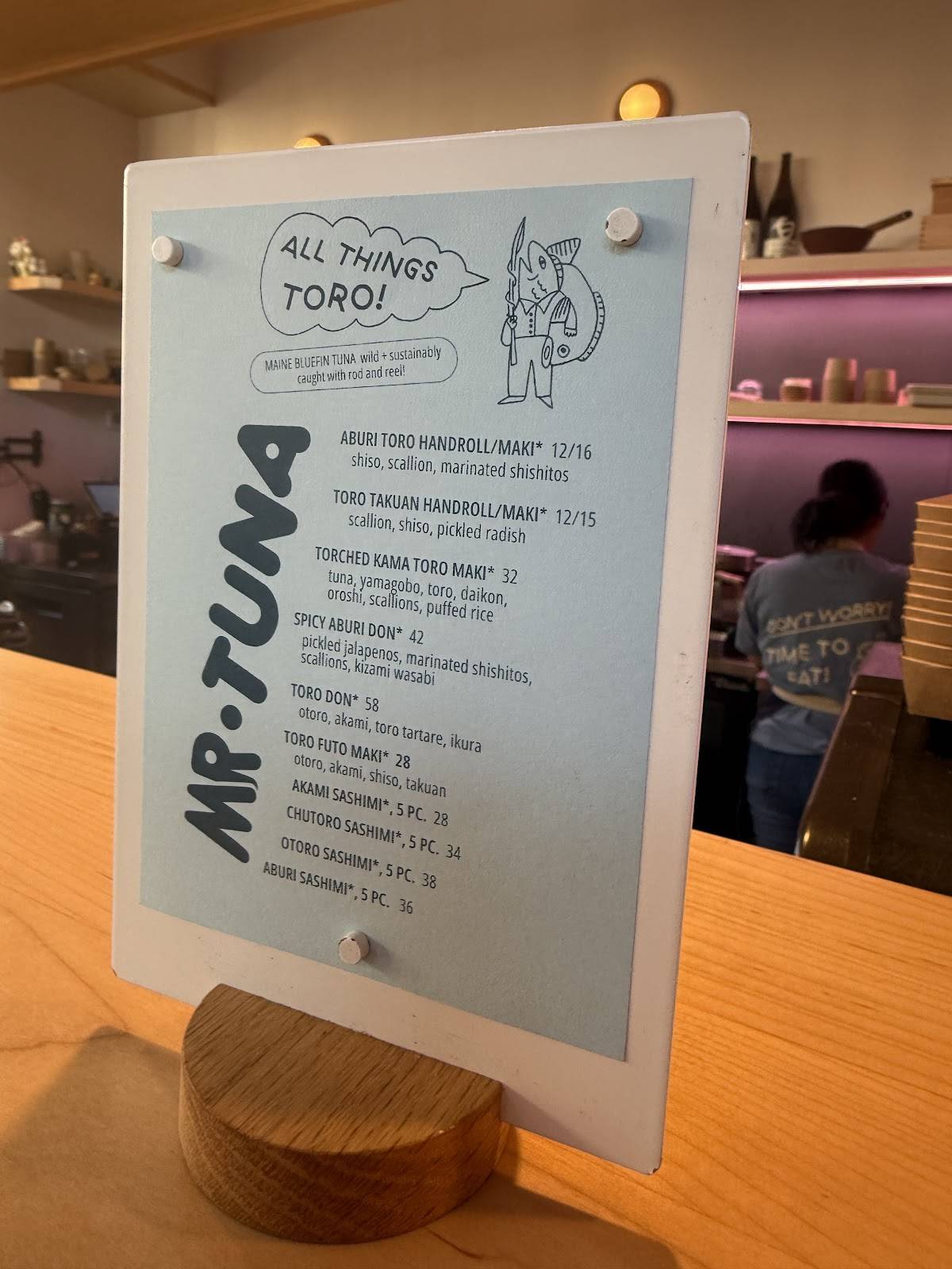 Menu at Mr. Tuna restaurant, Portland
