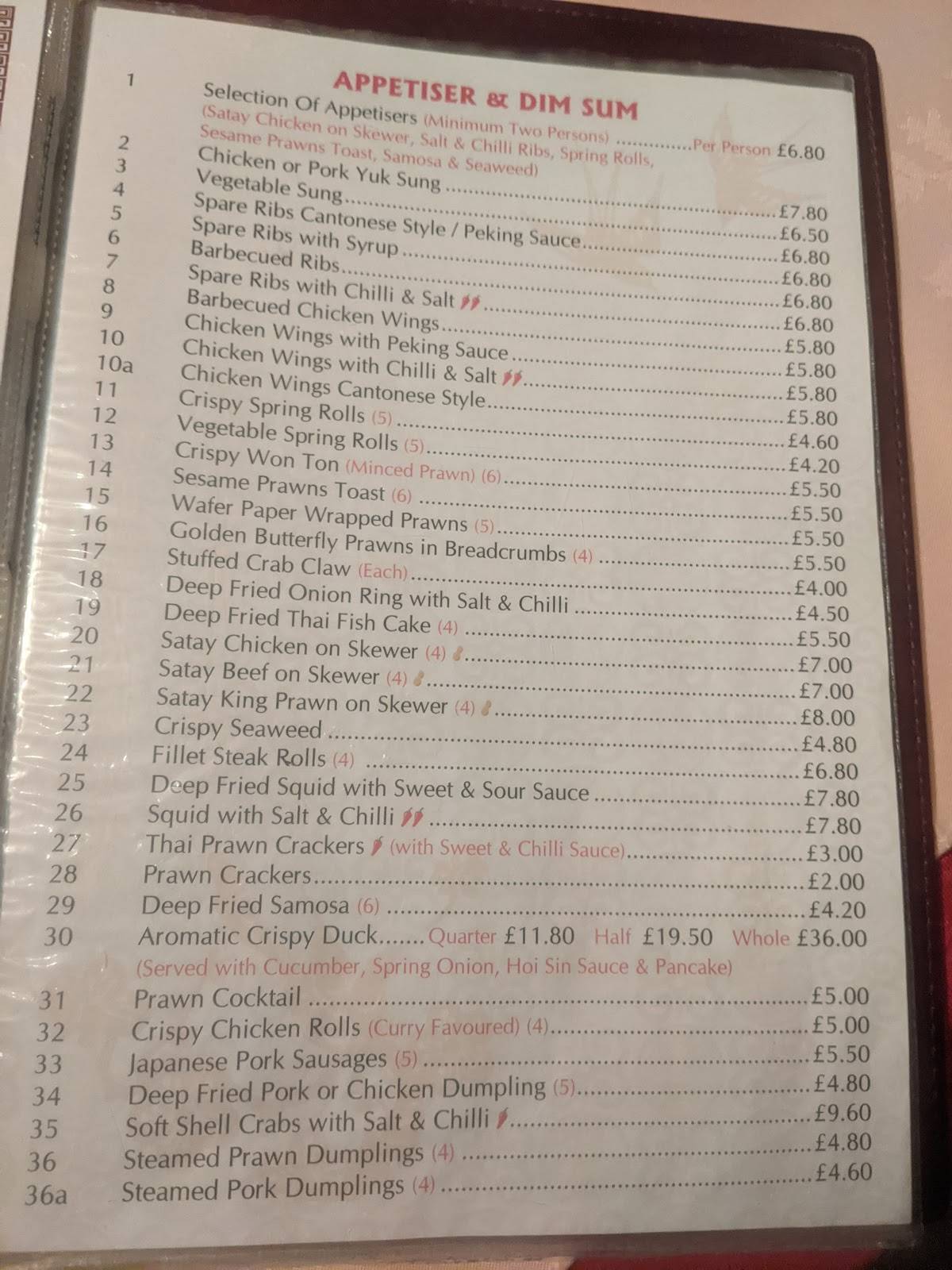 Menu at Mr Woo's Chinese restaurant, Uttoxeter
