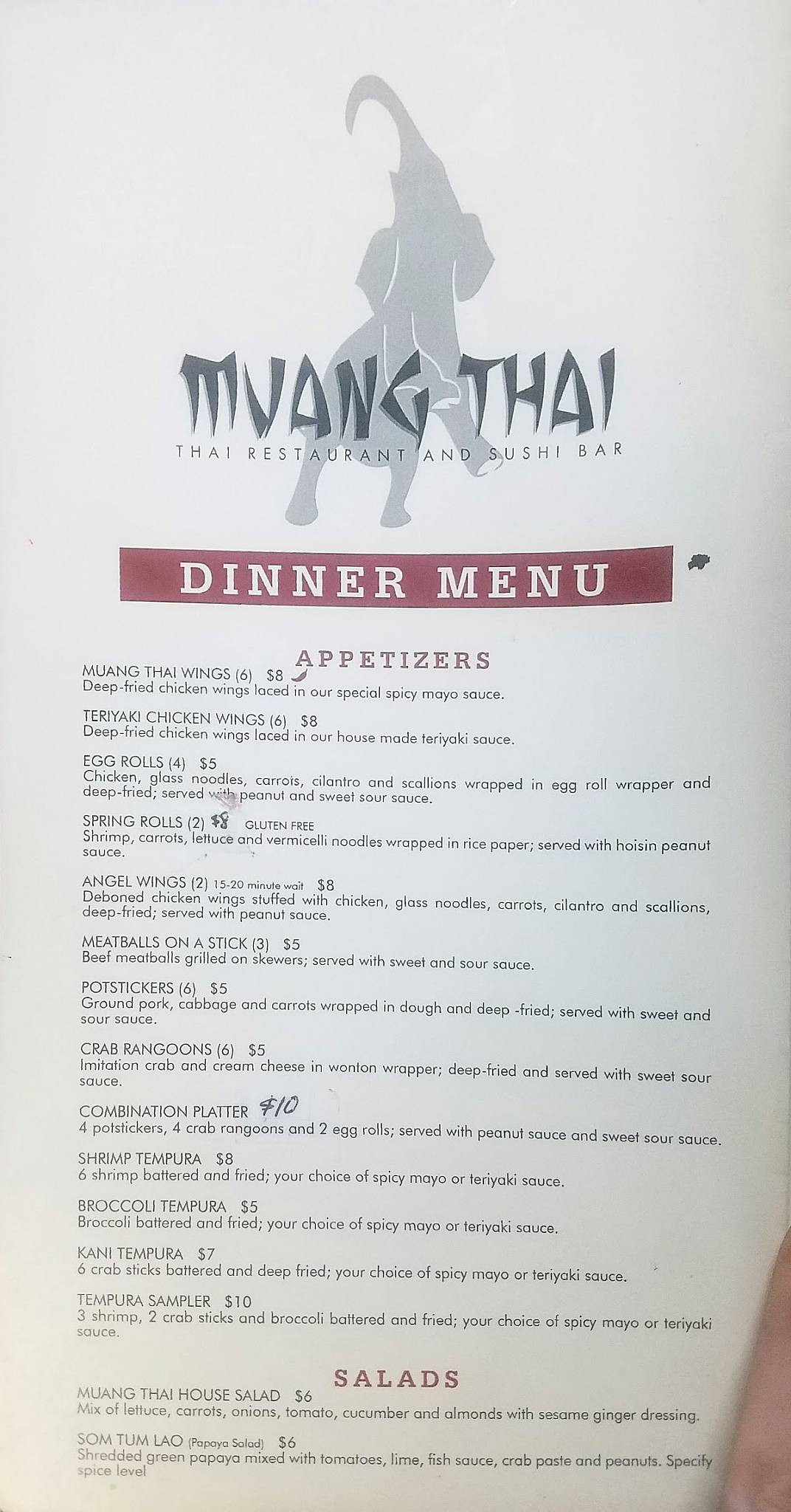 Menu at Mueang Thai Restaurant, Eau Claire