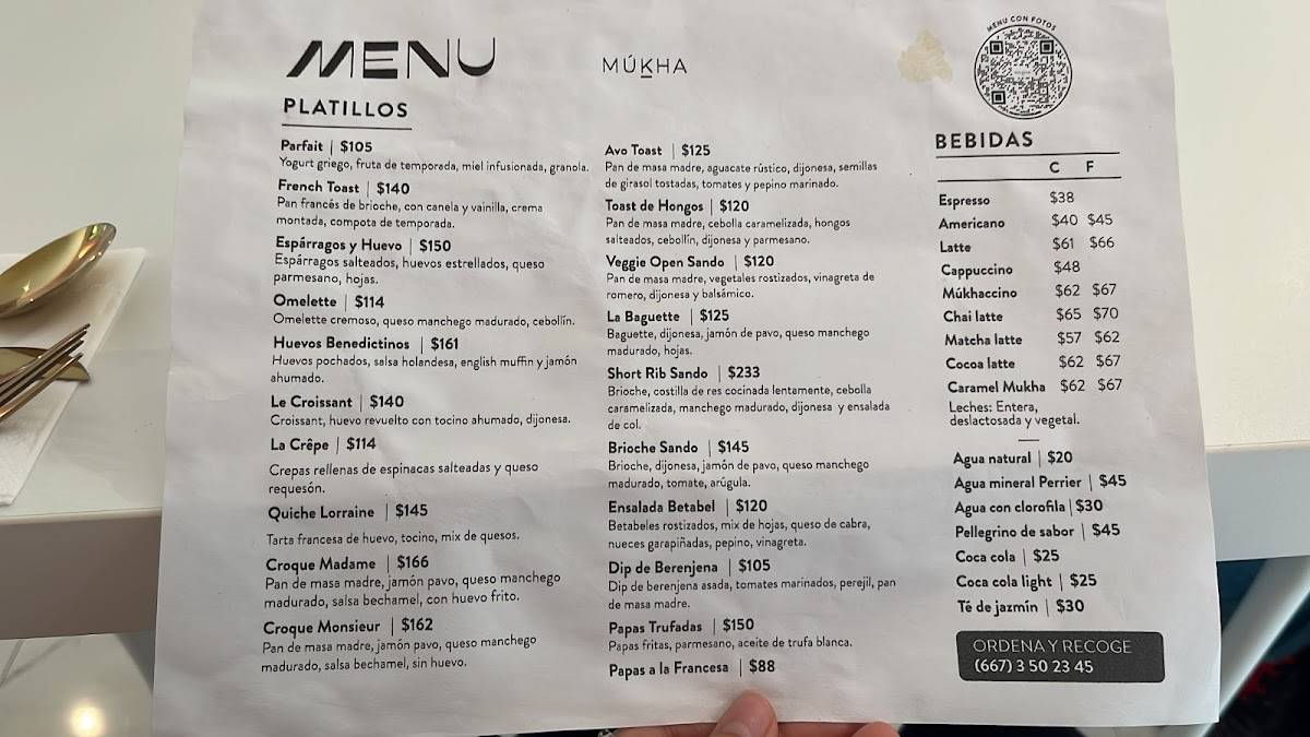 Carta de Múkha Café, Culiacán Rosales