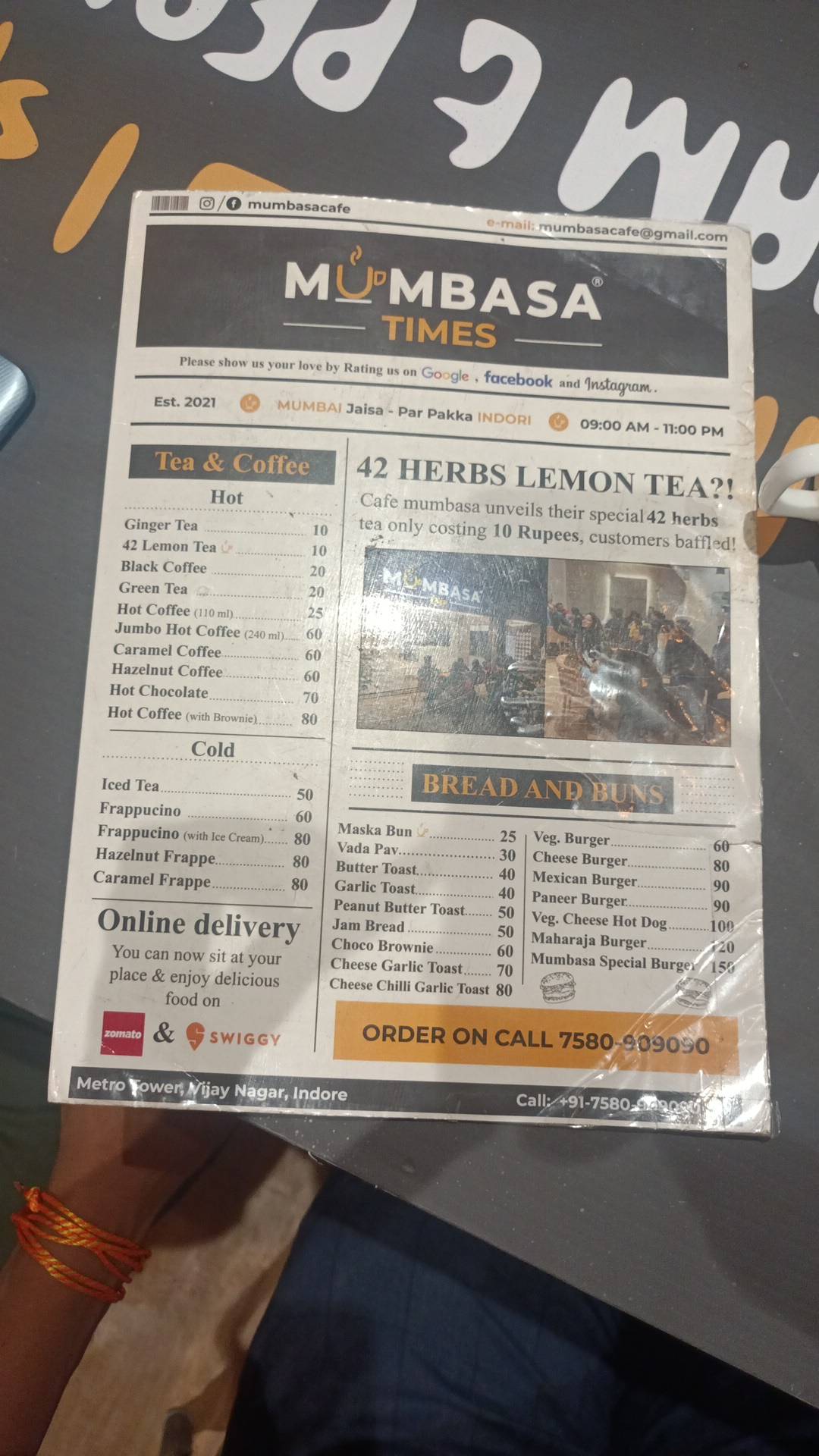 Menu at Mumbasa Cafe, Indore