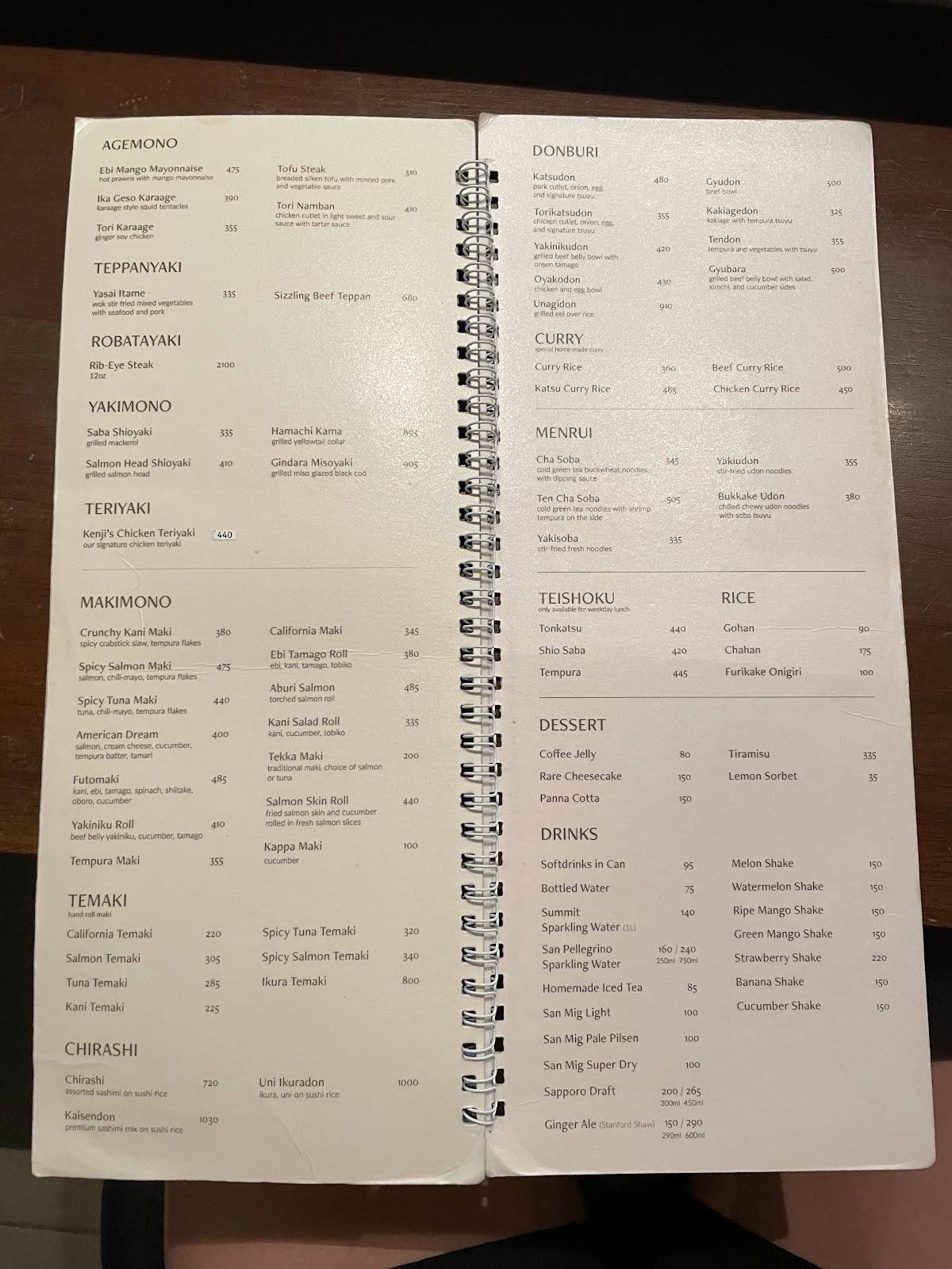 Menu at Tanoshi Restaurant & Yakitori Bar, Muntinlupa