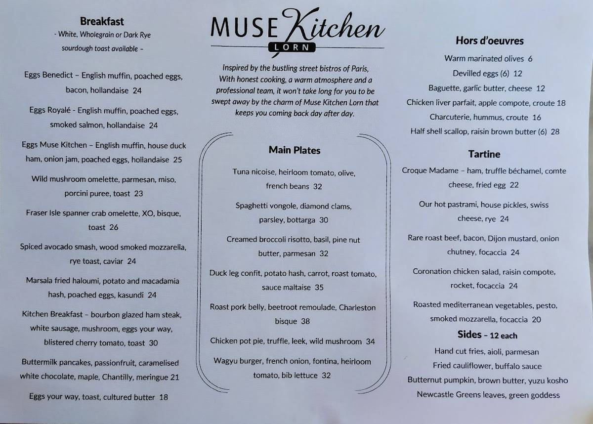 Menu at Muse Kitchen Lorn restaurant, Lorn