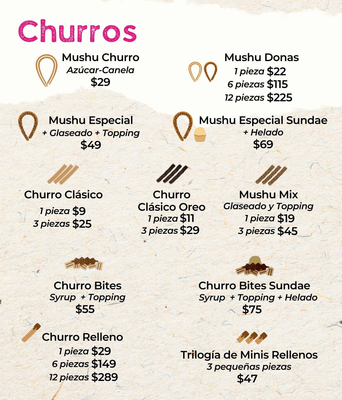 Carta del café Mushu Churrolateria Toluca, Toluca del Lerdo