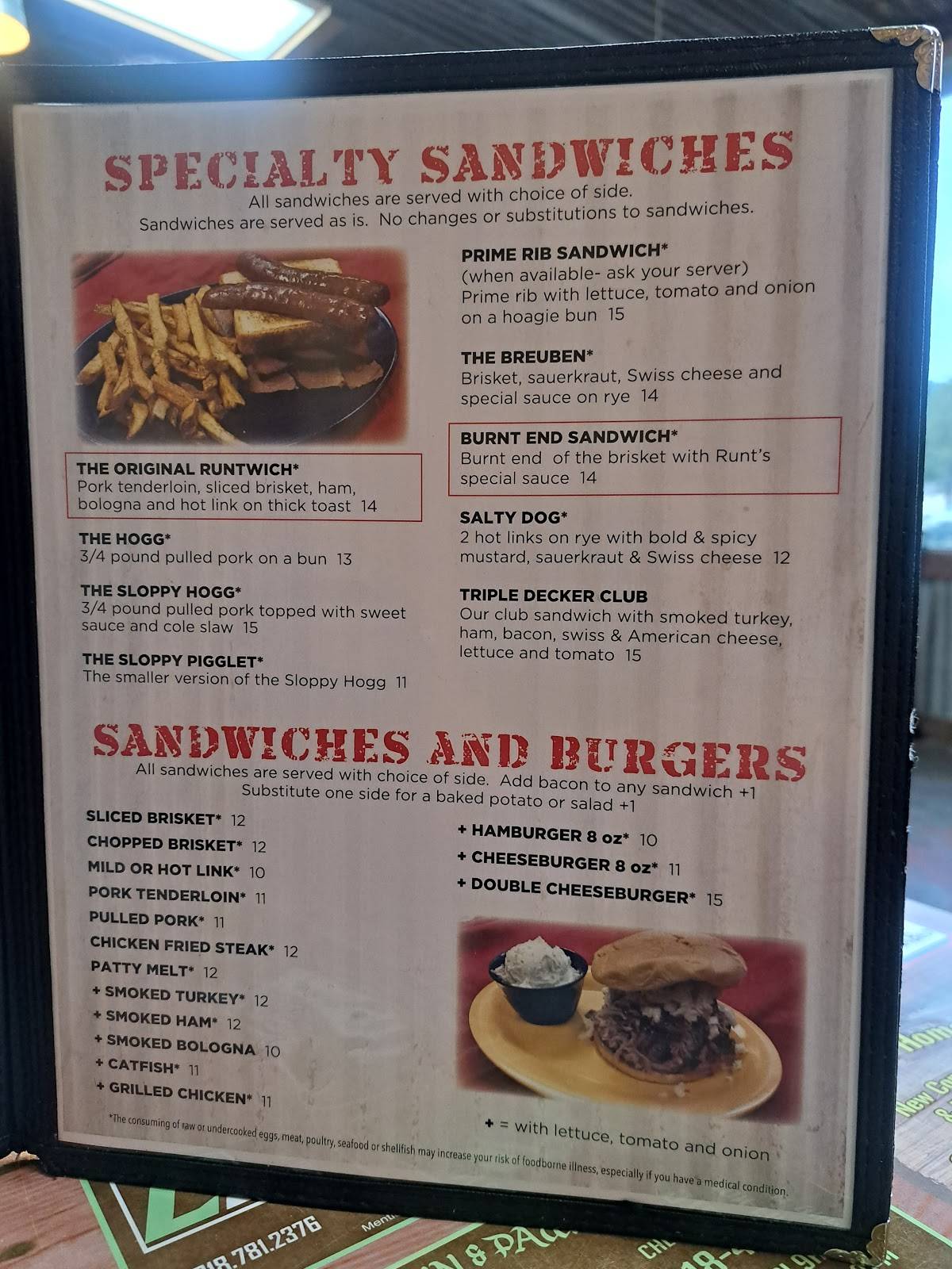 Menu at Runts Bar BQ & Grill, Muskogee