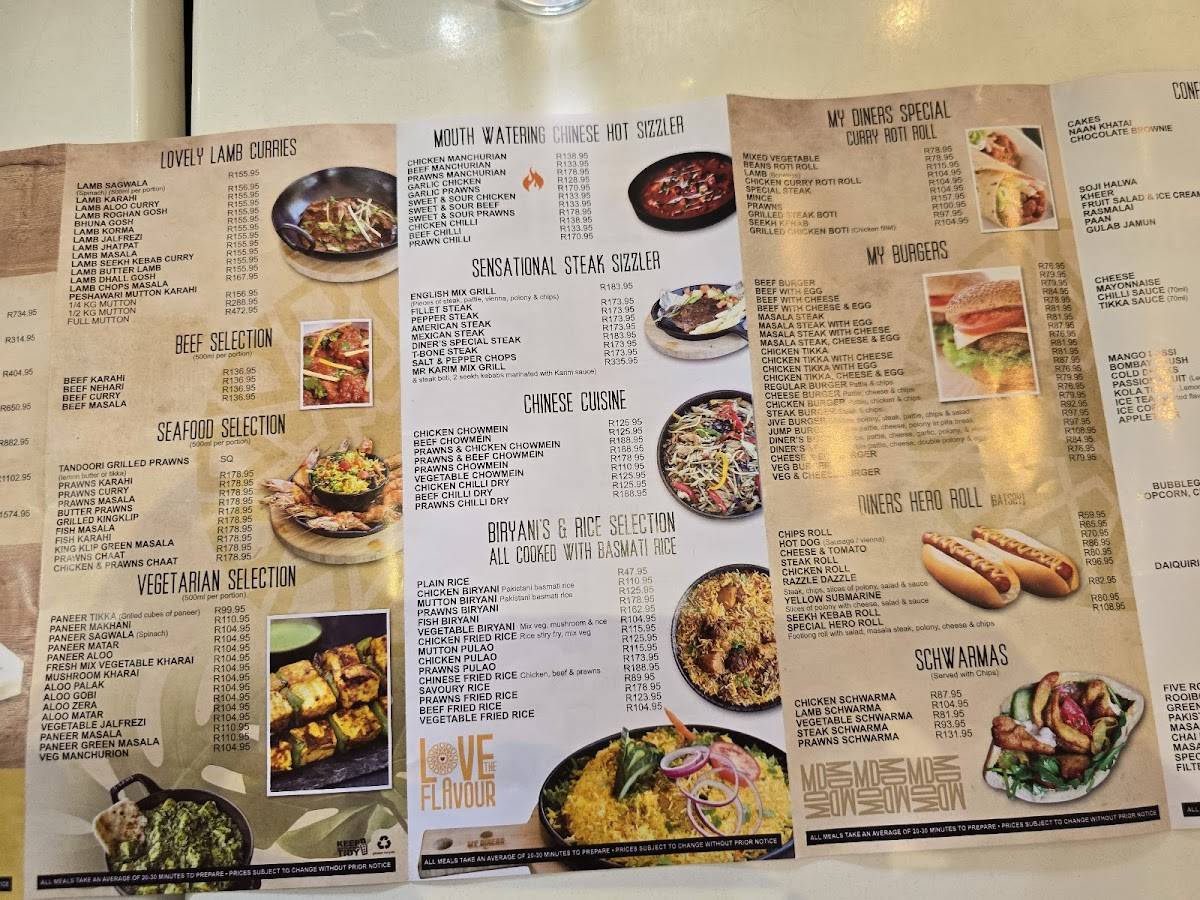 Menu at My Diners Overport restaurant, Durban, 197 Moses Kotane Road