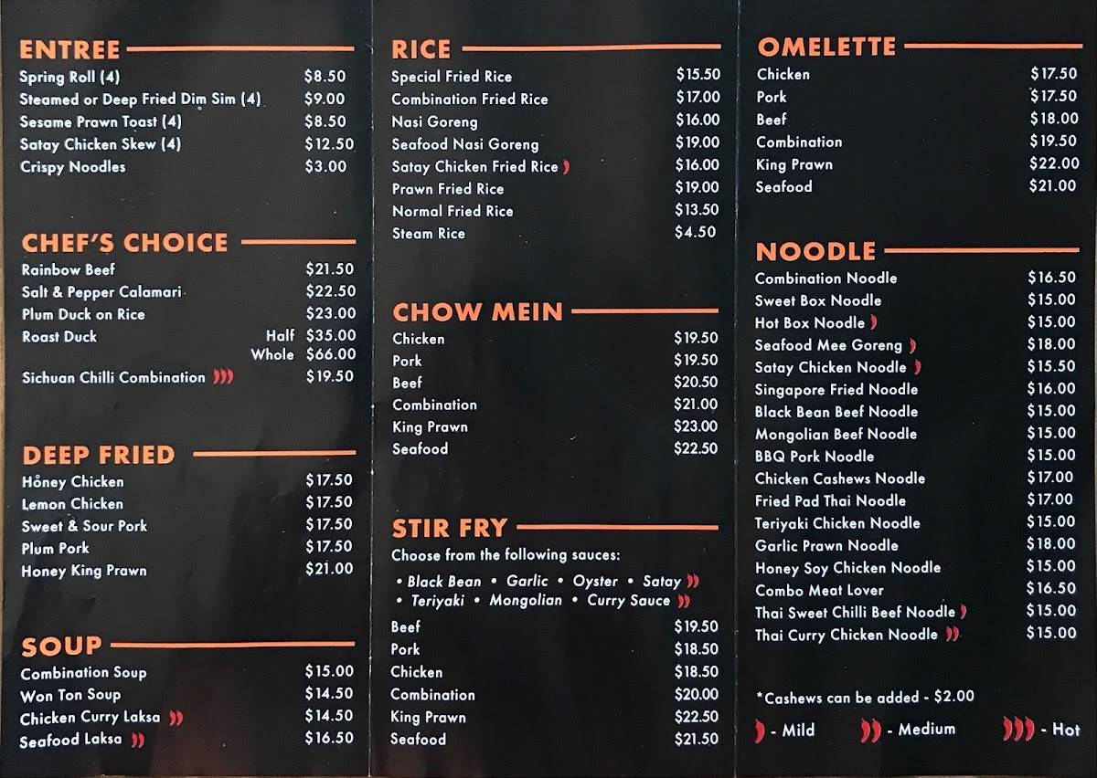Menu at My Friend’s Place restaurant, Walkerston