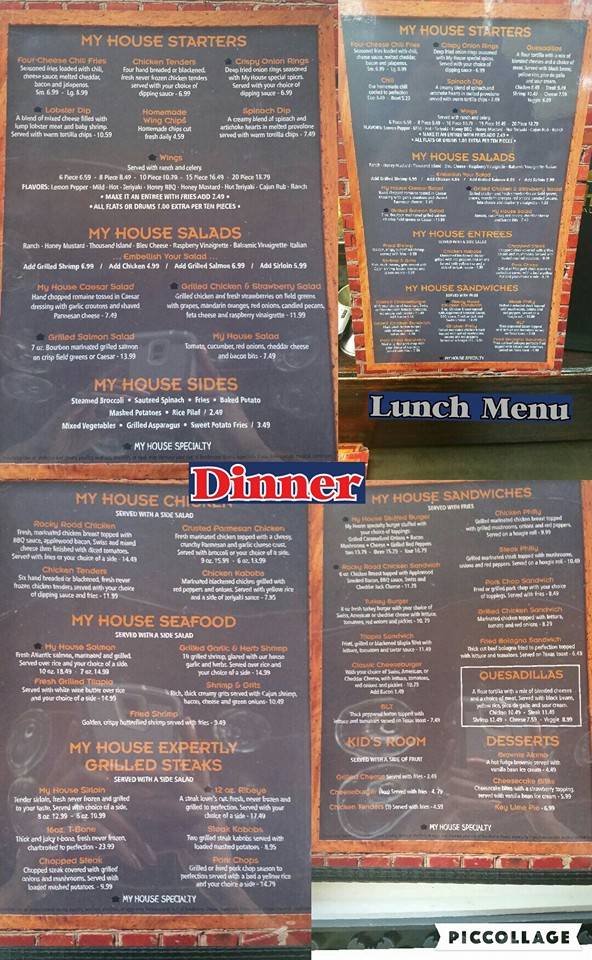 Menu at My House Restaurant and Bar, Columbia