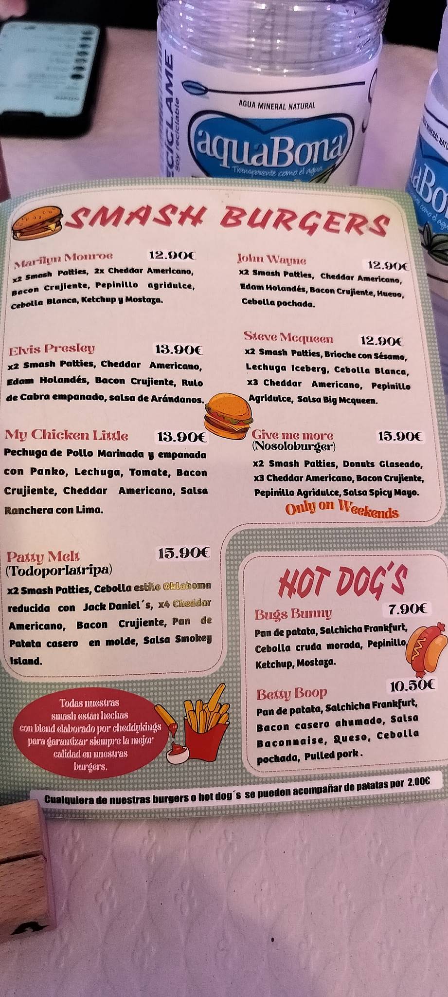 Carta del restaurante My Little Diner - Smash Burgers, Bilbao