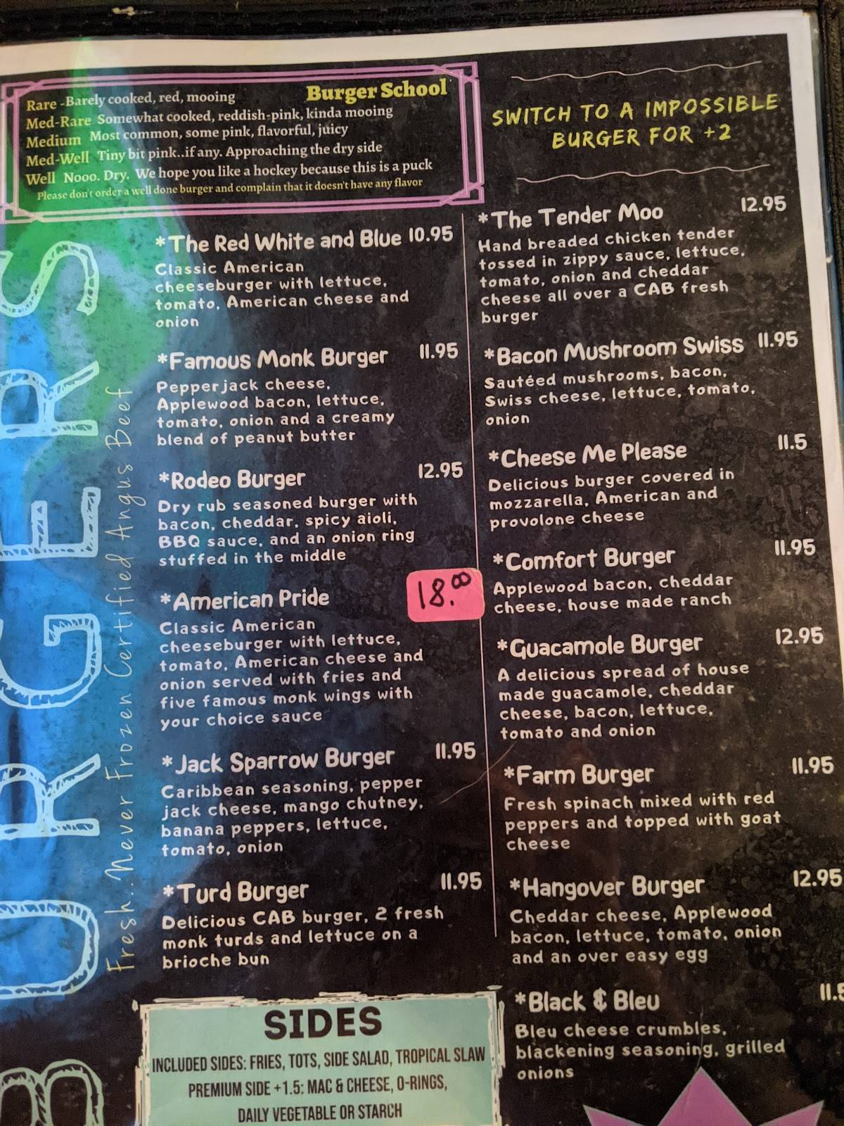 Menu at The Grumpy Monk Carolina Forest restaurant, Myrtle Beach