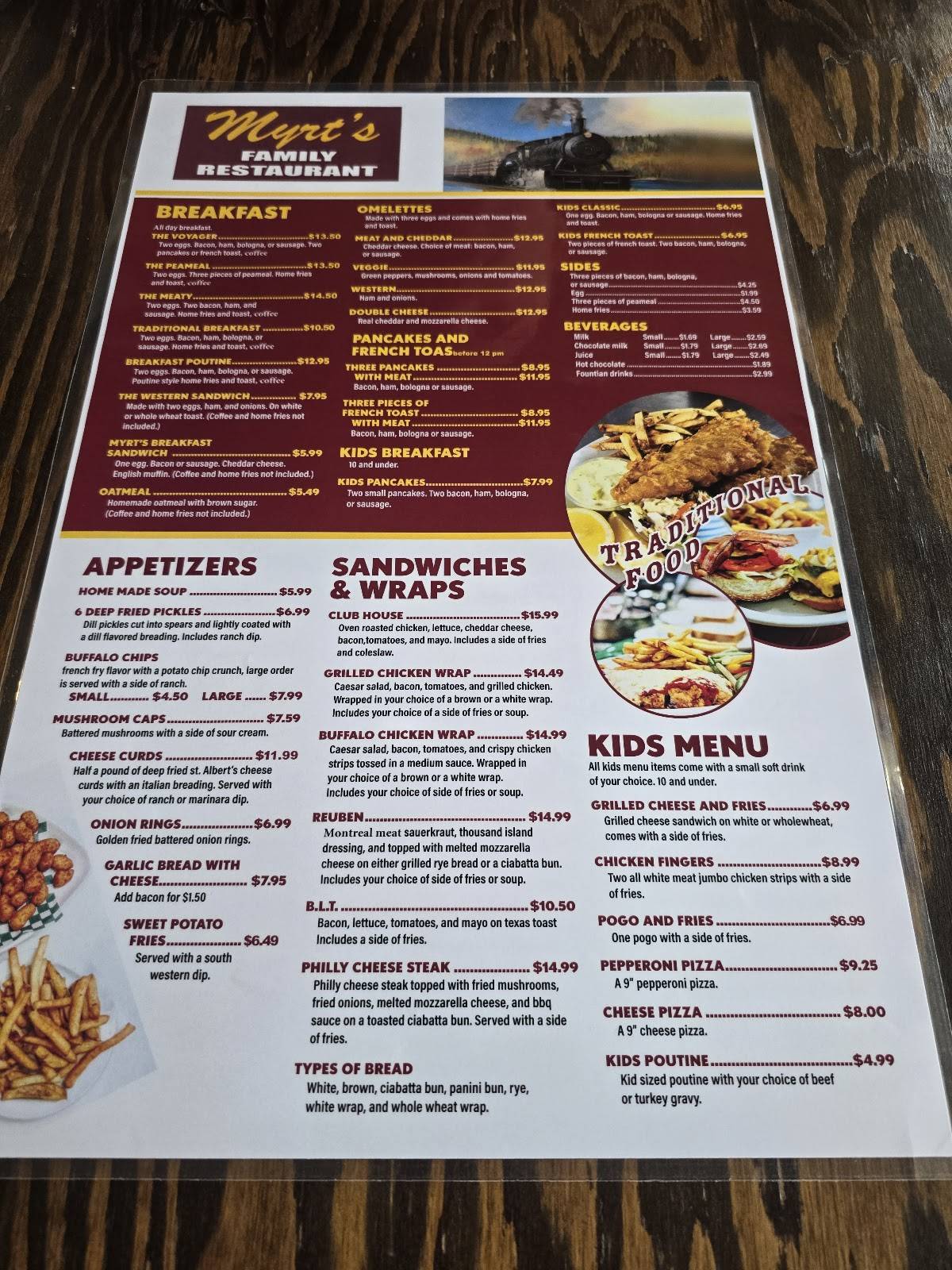 Menu at Myrt's Family Restaurant, Mattawa